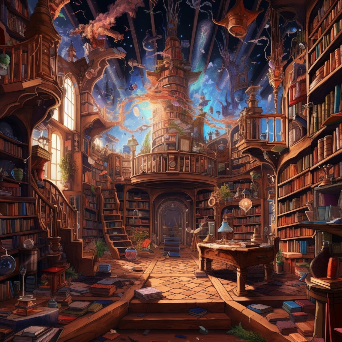 Wizard's Library | Digital Download, PNG File, Midjourney, Leonardo, AI ...