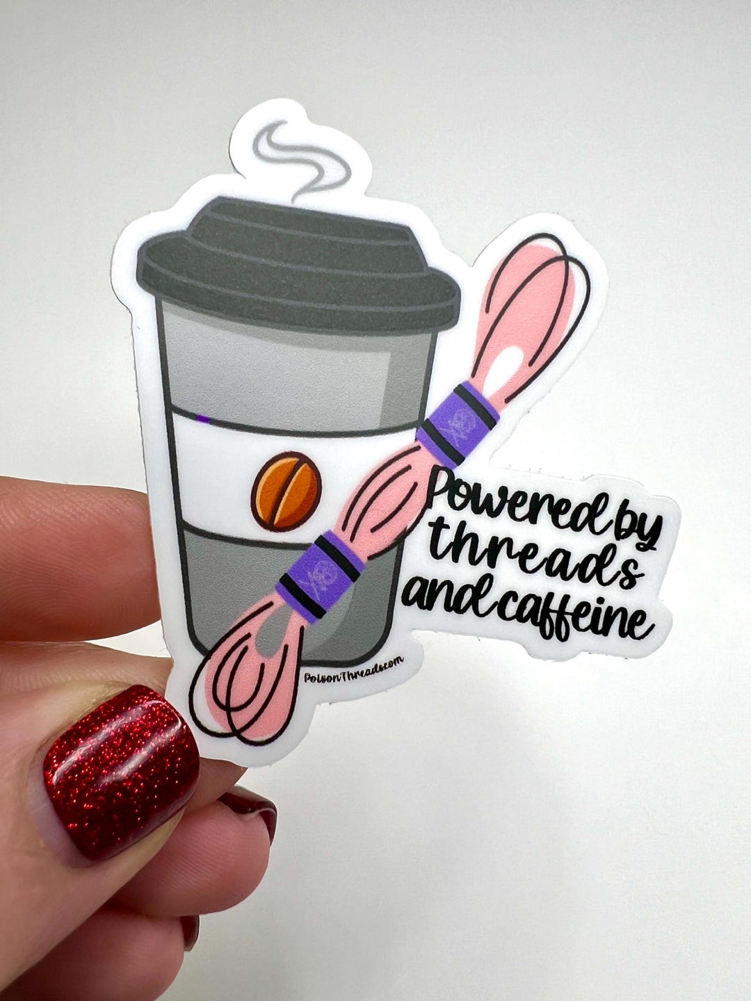 Powered by Threads and Caffeine Sticker - Embroidery, Cross Stitch ...