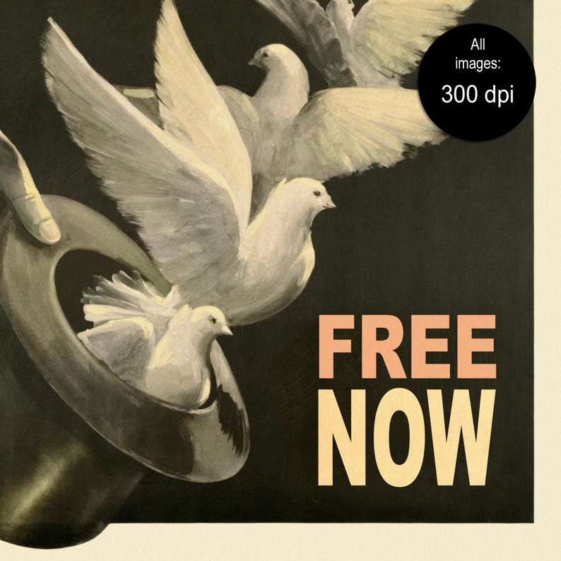 Free Now Vintage Magician Dove Poster, Altered Art Print, Birds Flying ...