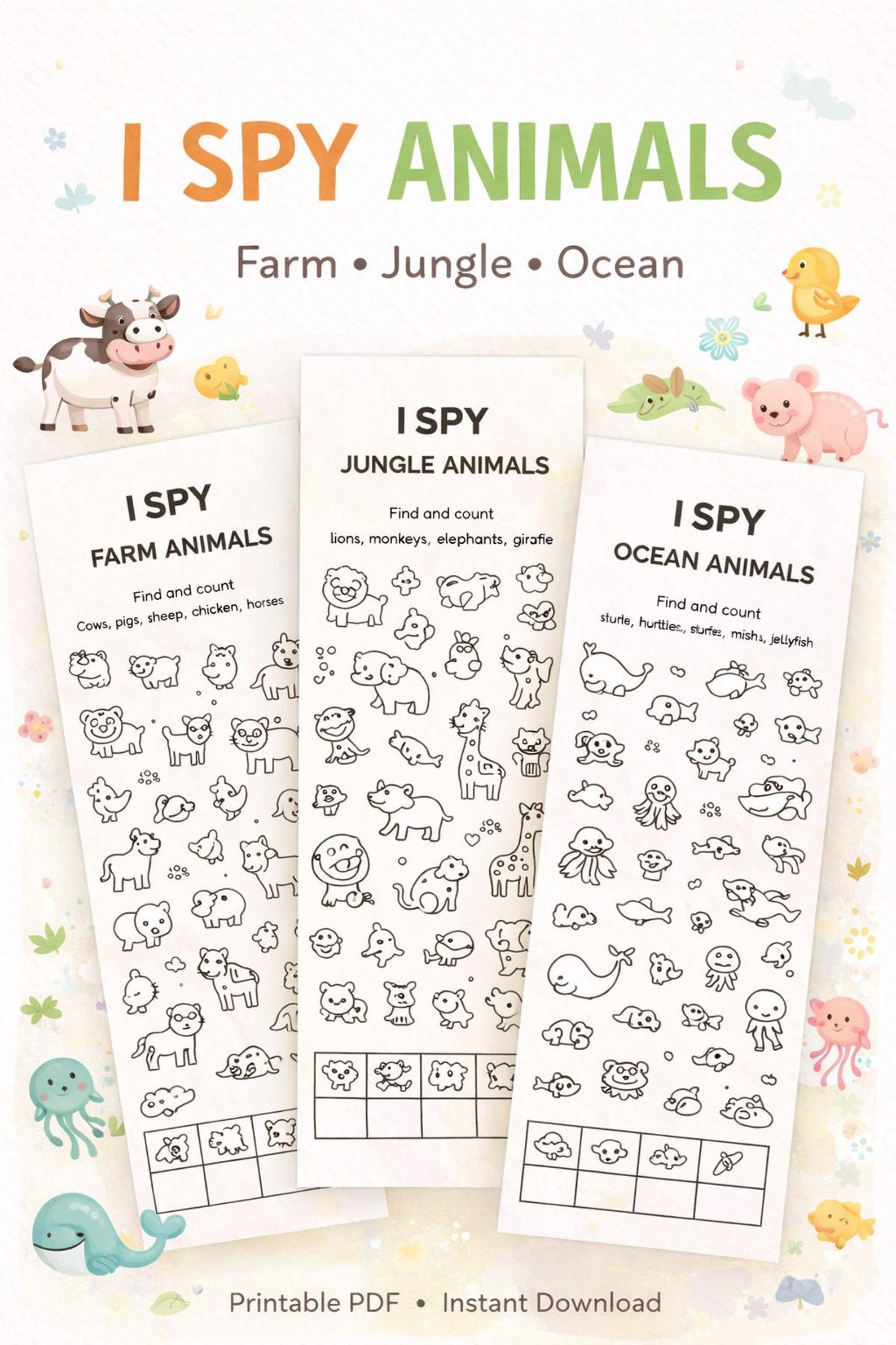 I Spy Animals Printable | Farm, Jungle, Ocean Activity (PDF Download ...