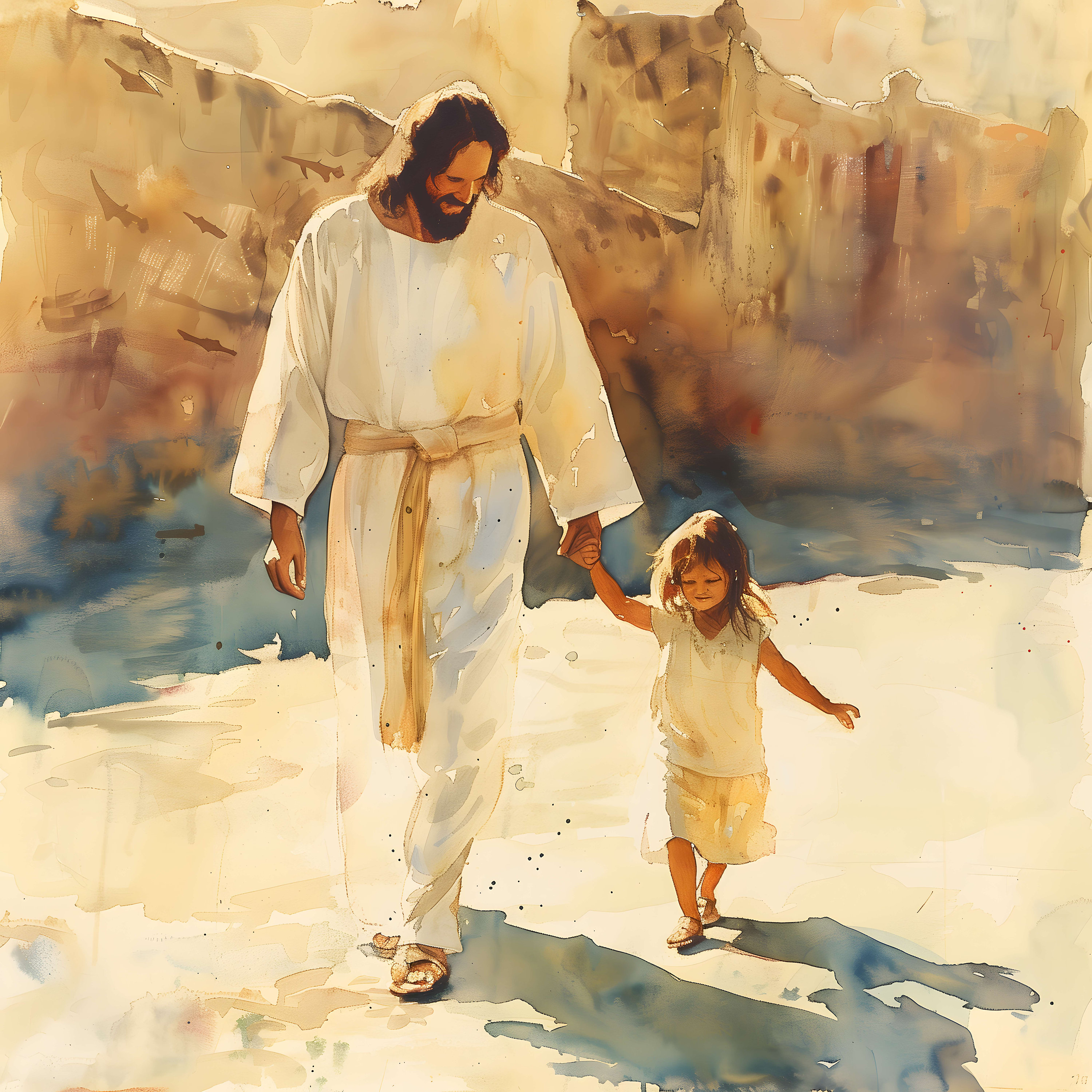 Jesus, Christ Walking With a Small Girl Chrisitan Catholic Gift Wall ...