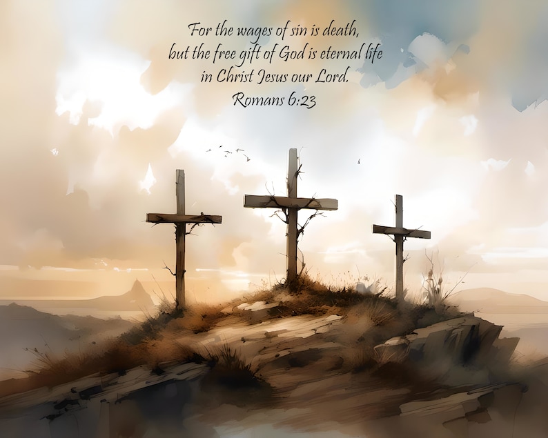 Jesus Mount Calvary Crosses, Easter, Religious Wall Art, Watercolor ...
