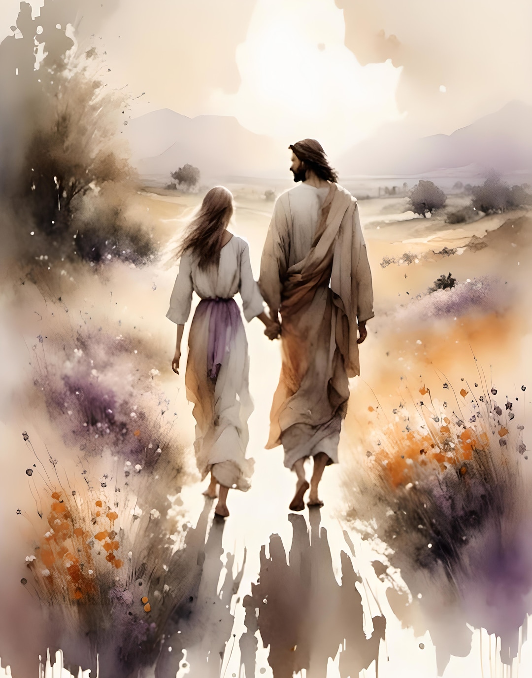 Walk With Me, Girl Walks With Jesus Christ, Fantastic Digital Download, Religious Wall Art - Etsy