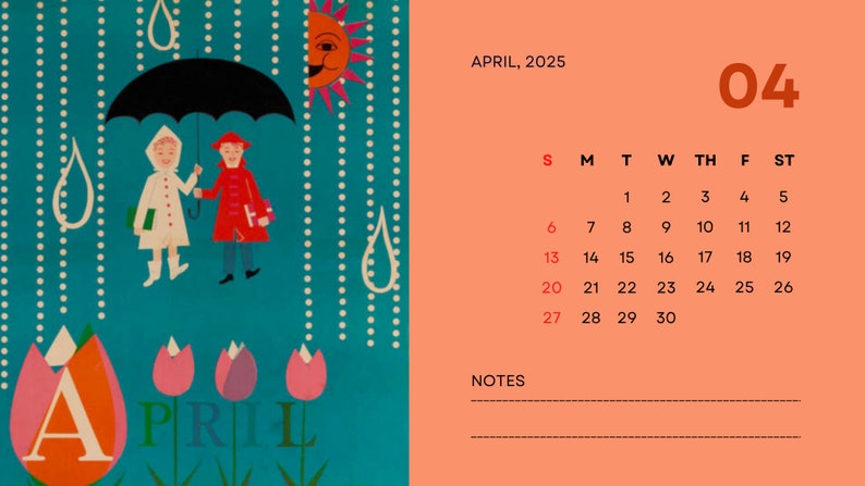 2025 MCM Vintage Illustrated Calendar 6.4 X 3.6 Inches - Etsy