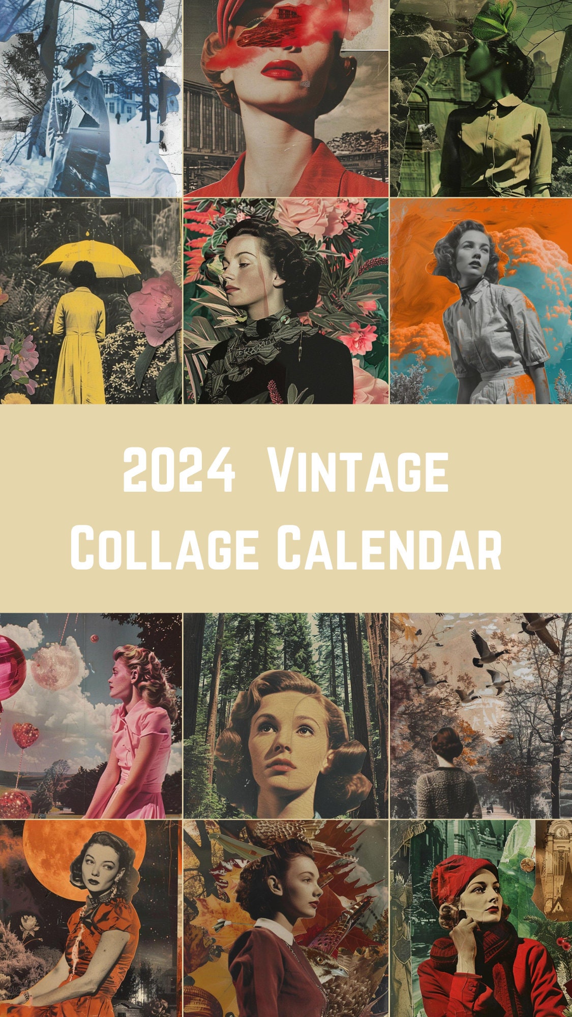 2024 Collage Calendar Mid Century Modern Style Collage 9X16 discounted ...