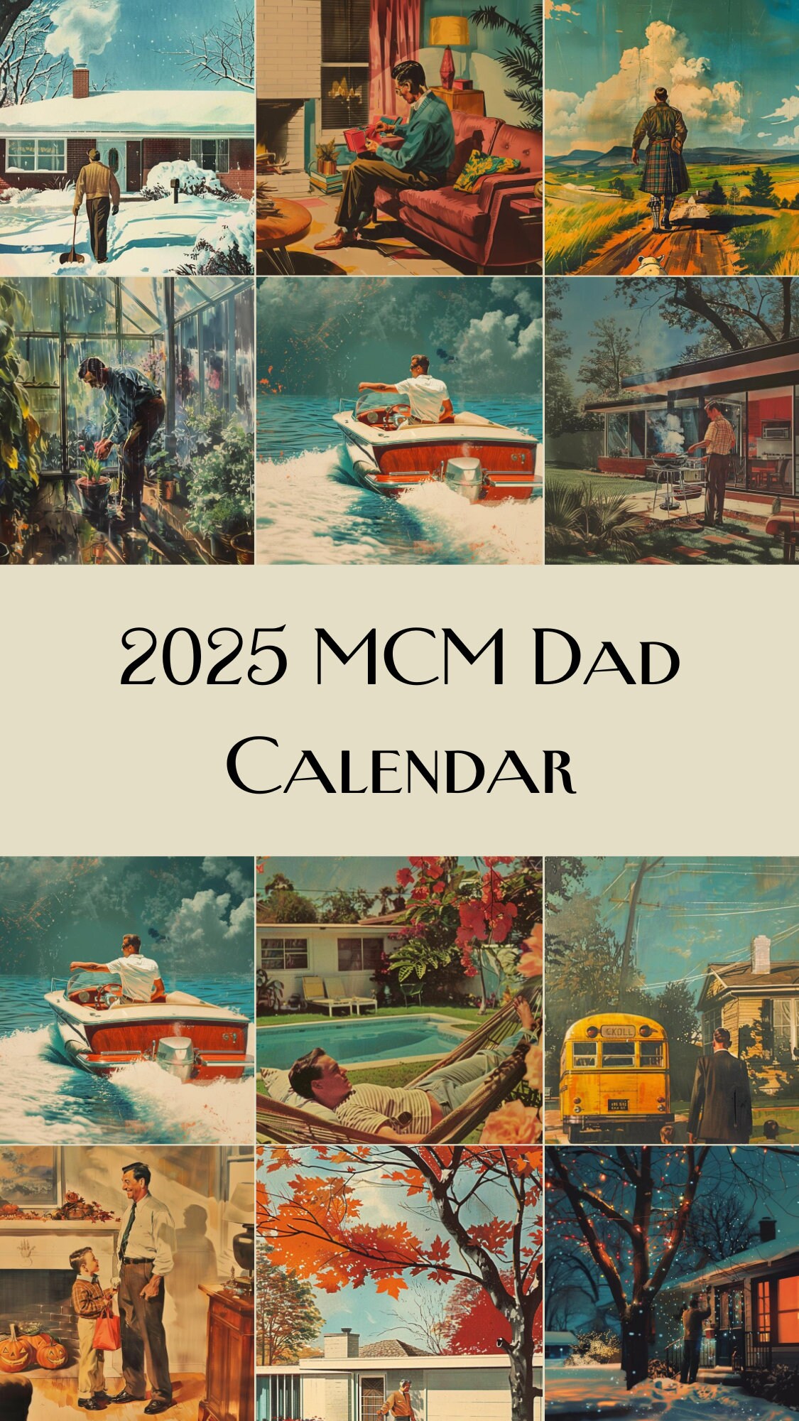 2025 MCM Dad Calendar - Mid Century Modern Style Illustration - 9X16 - Etsy