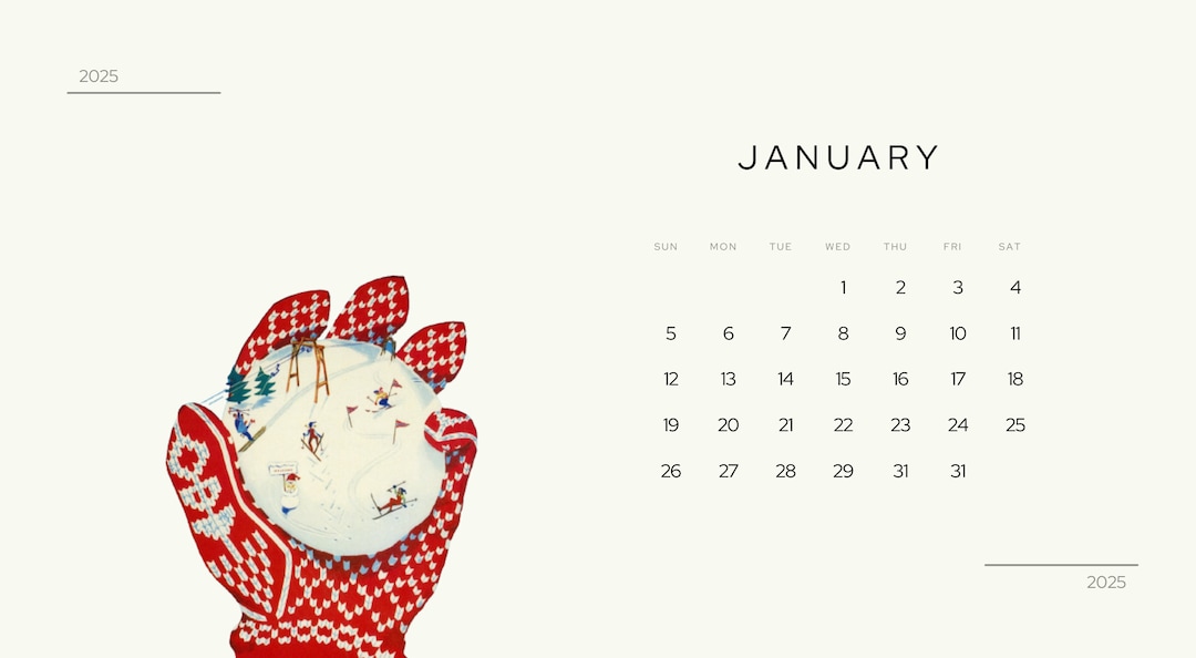 2025 Vintage MCM Illustrated Calendar 11x20 - Etsy