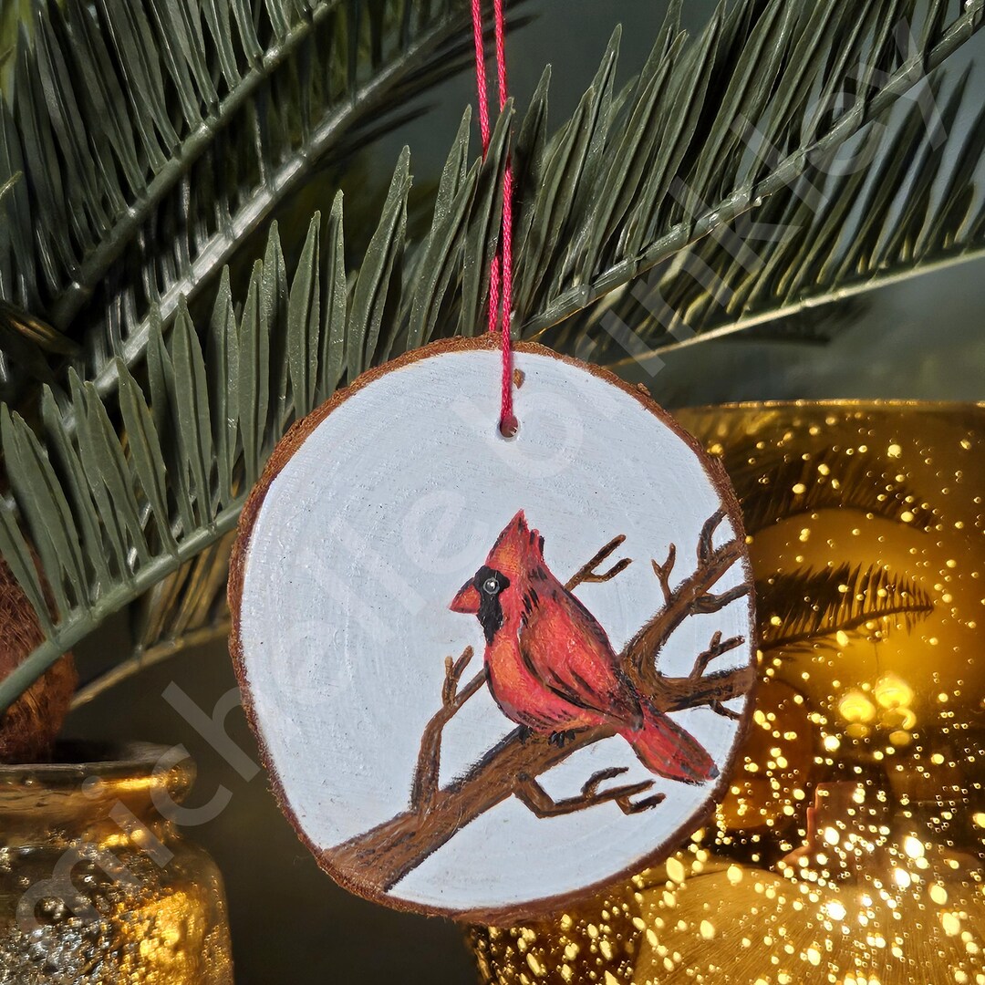 Cardinal Bird Wood Slice Ornament | Hand-painted Ornament | Wood ...