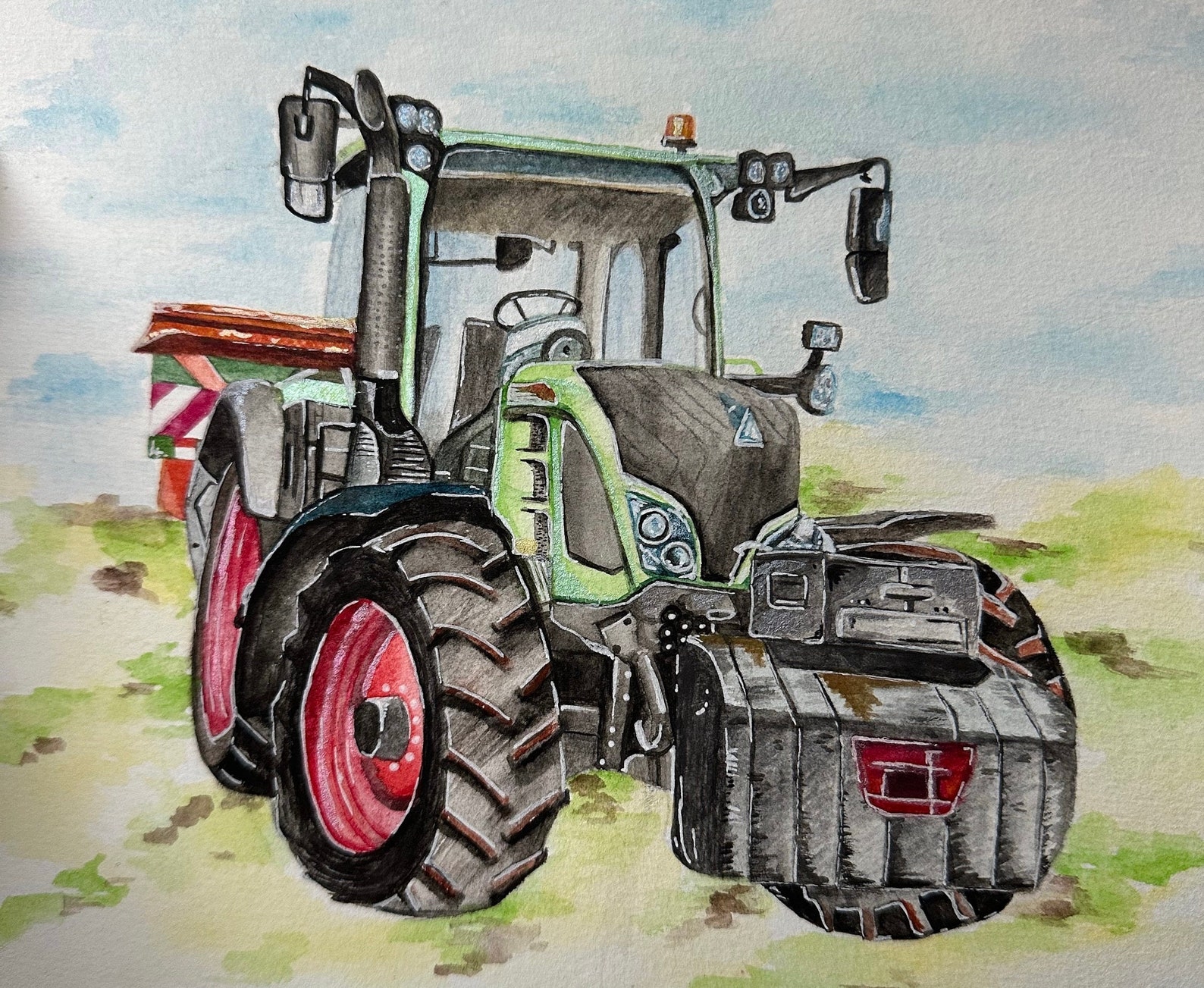 A4 Fendt Green Tractor Watercolour Print Farm Vehicles, Farm Nursery ...