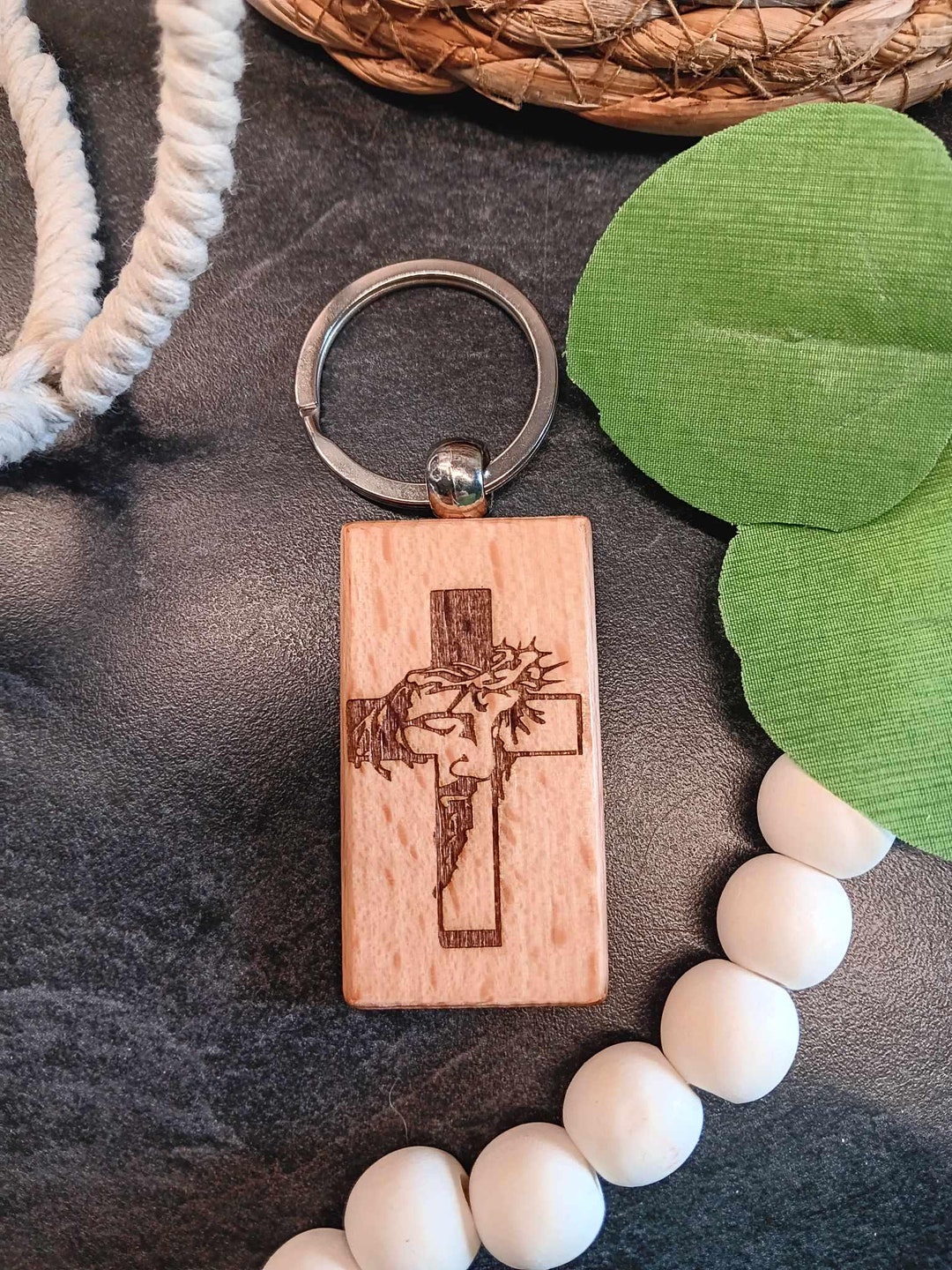 Religious Wooden Key Chain, Jesus Key Ring, Laser Engraved God ...