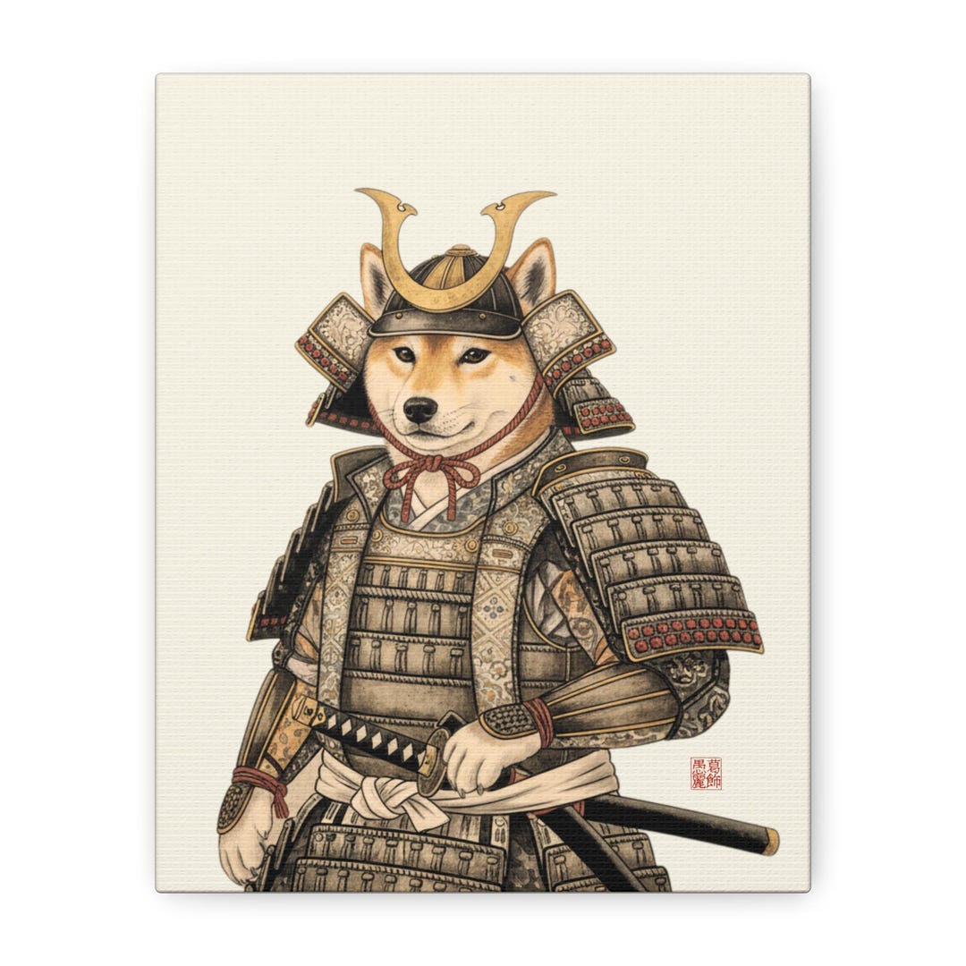 Mini Size Shiba Inu Samurai Matte Canvas Stretched 1.25" Animal ...