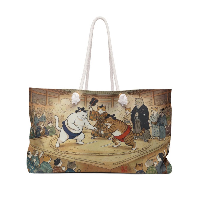 Vintage Japanese Sumo Cat Artwork Weekender Bag | Retro Cat Sumo Tote ...