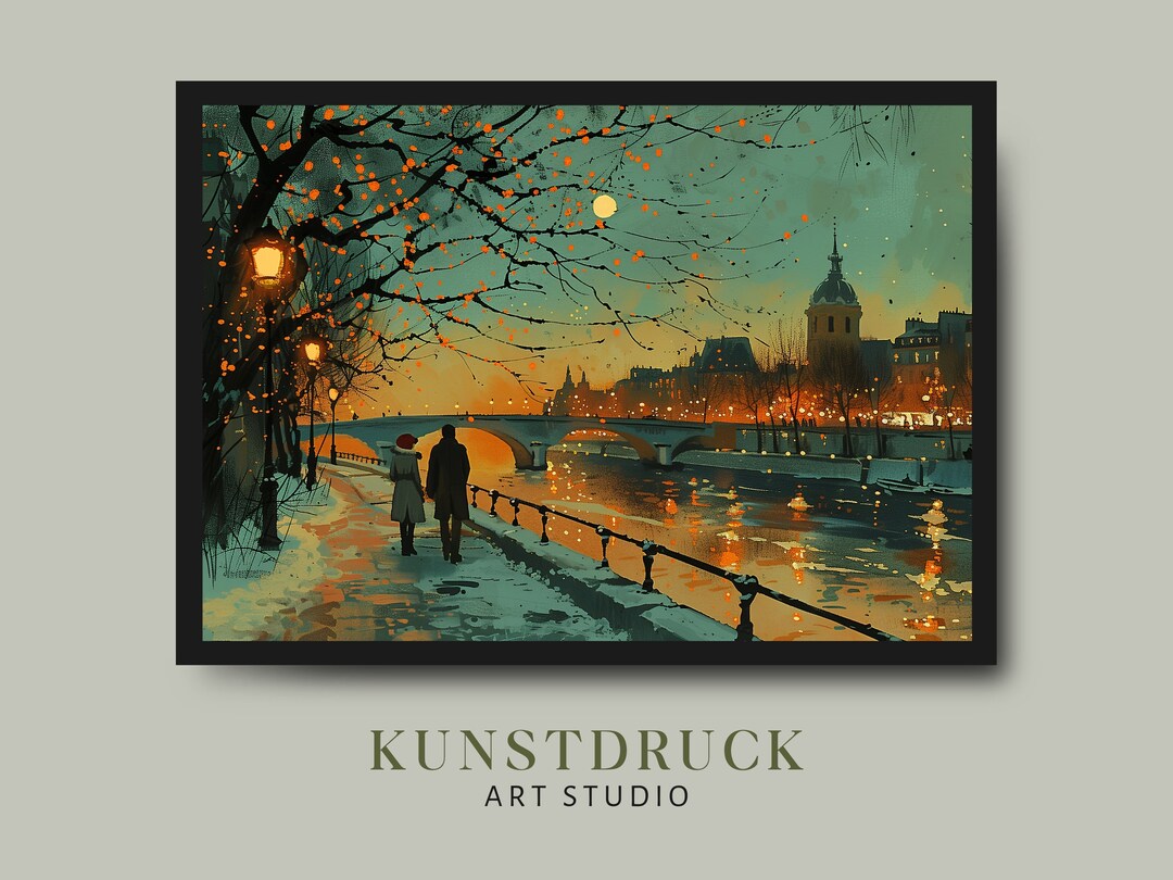 Paris Winter Scene Art Print: Romantic Seine River View (digital ...