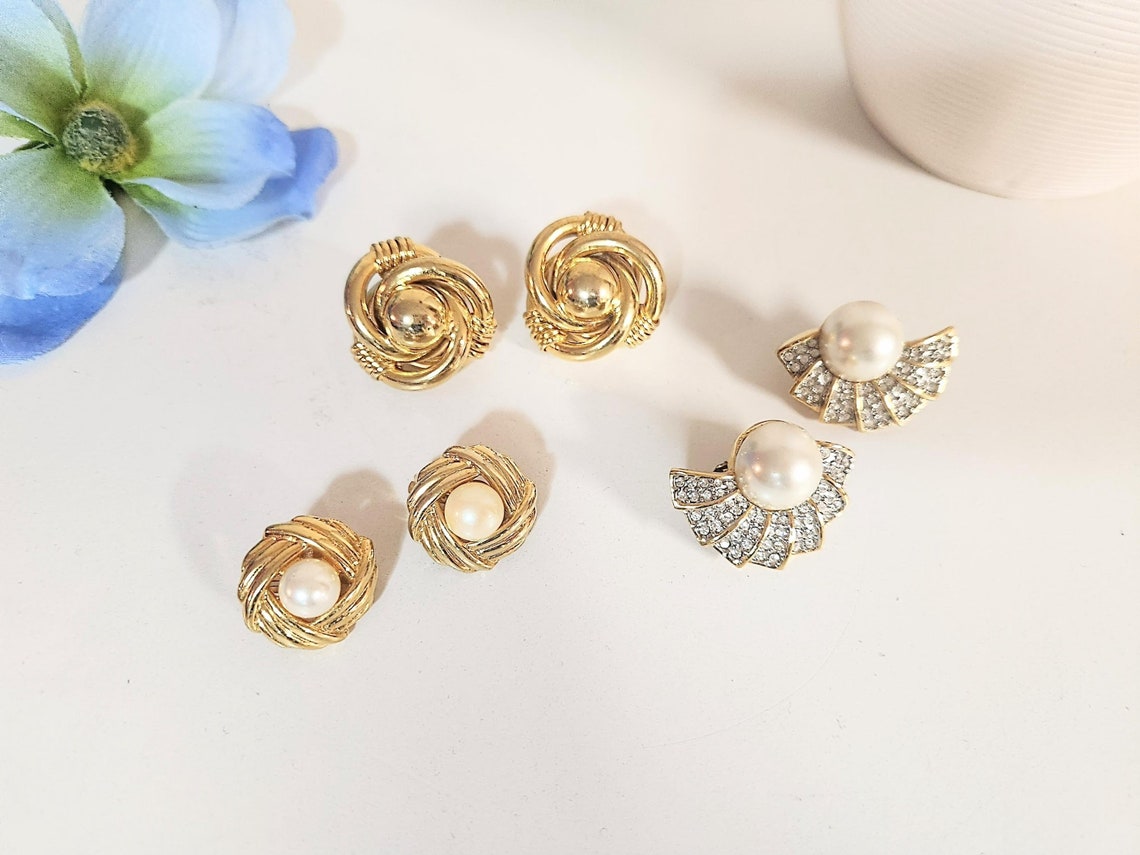 Vintage Butler Gold Earrings Lot - Set of 3 Clip-on Earring - Faux ...