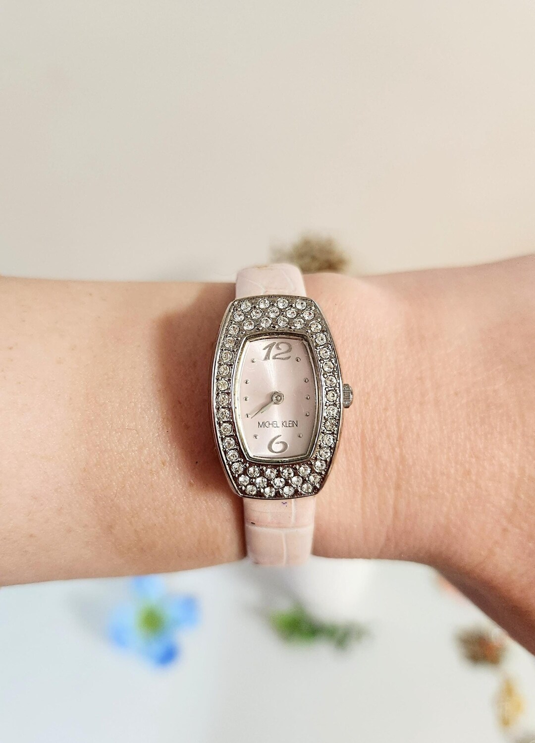 Pretty Pink Michel Klein Diamond Crystal Watch Vintage Ladies/women ...