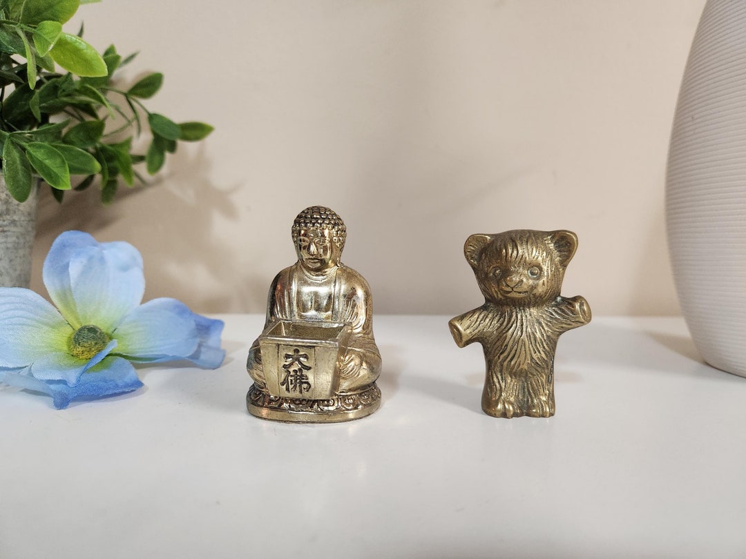 Vintage Brass Buddha Made in Japan & Solid Brass Teddy Bear Miniature ...