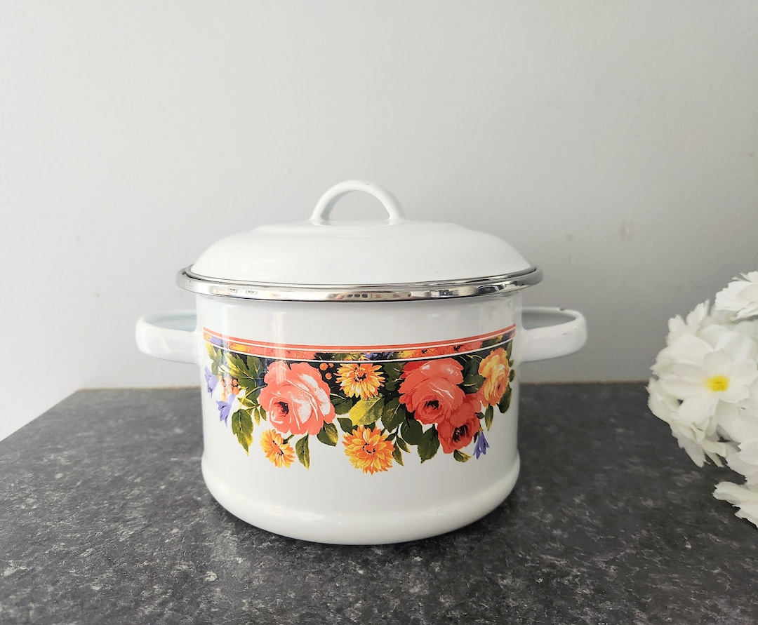 Vintage Floral Enamel Pot W Lid Cookware Flower Pattern - Etsy