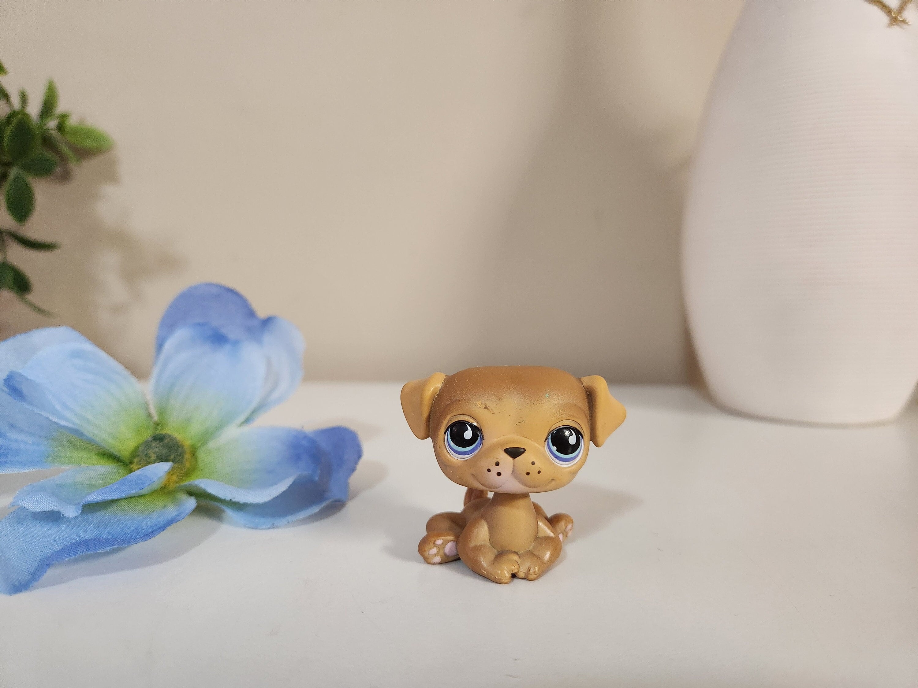 Littlest Pet Shop #786 Pug Puppy Dog Brown Cream Freckles Blue Teardrop ...