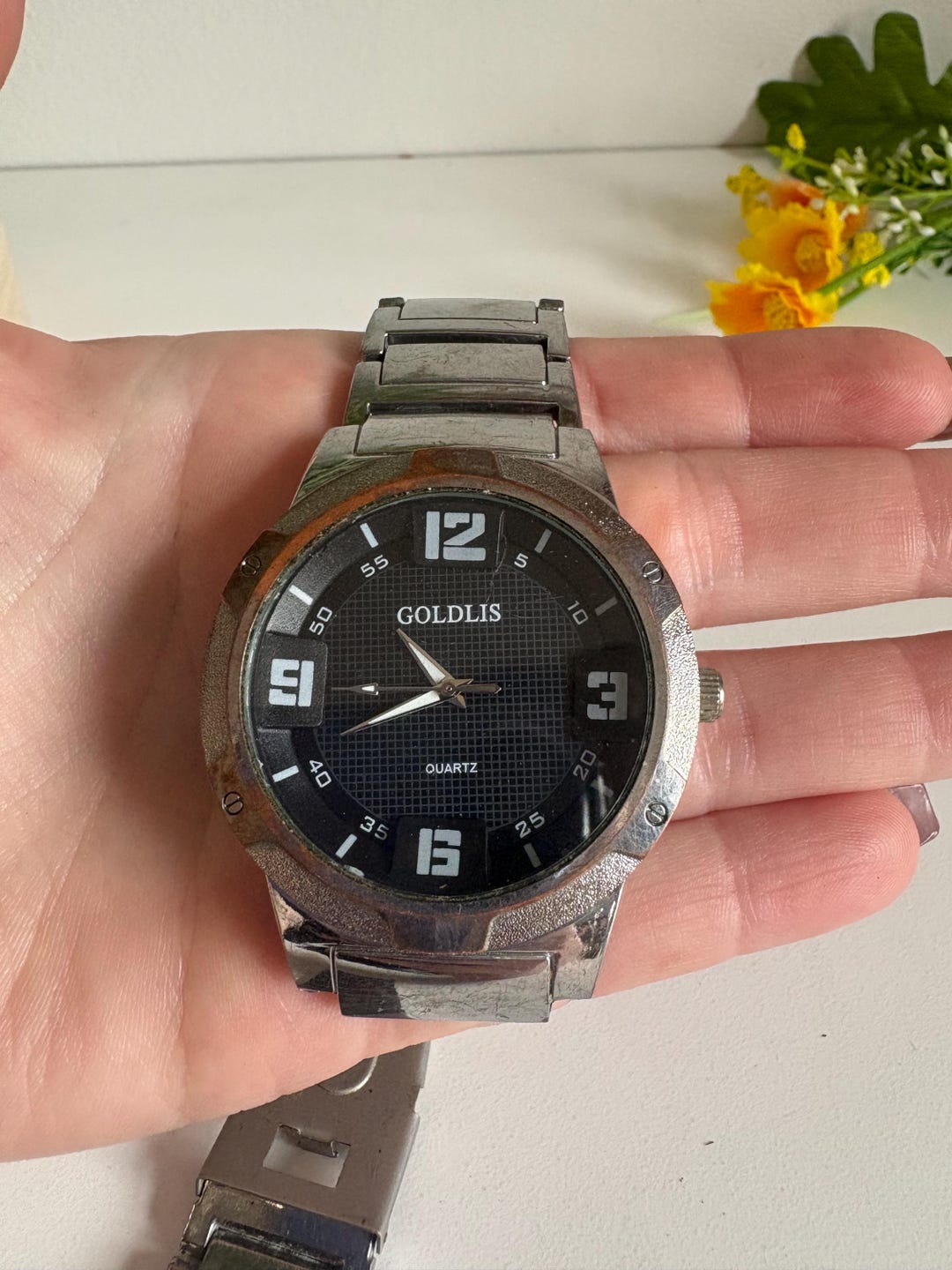 Goldis Men’s Quartz Wristwatch Silver-tone Analog Black Dial Dress ...