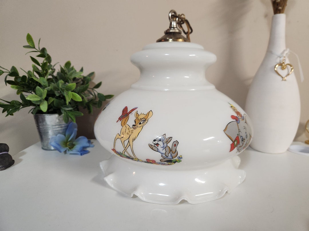 Vintage Walt Disney Ceiling Light Fixture Milk Glass Shade /globe ...