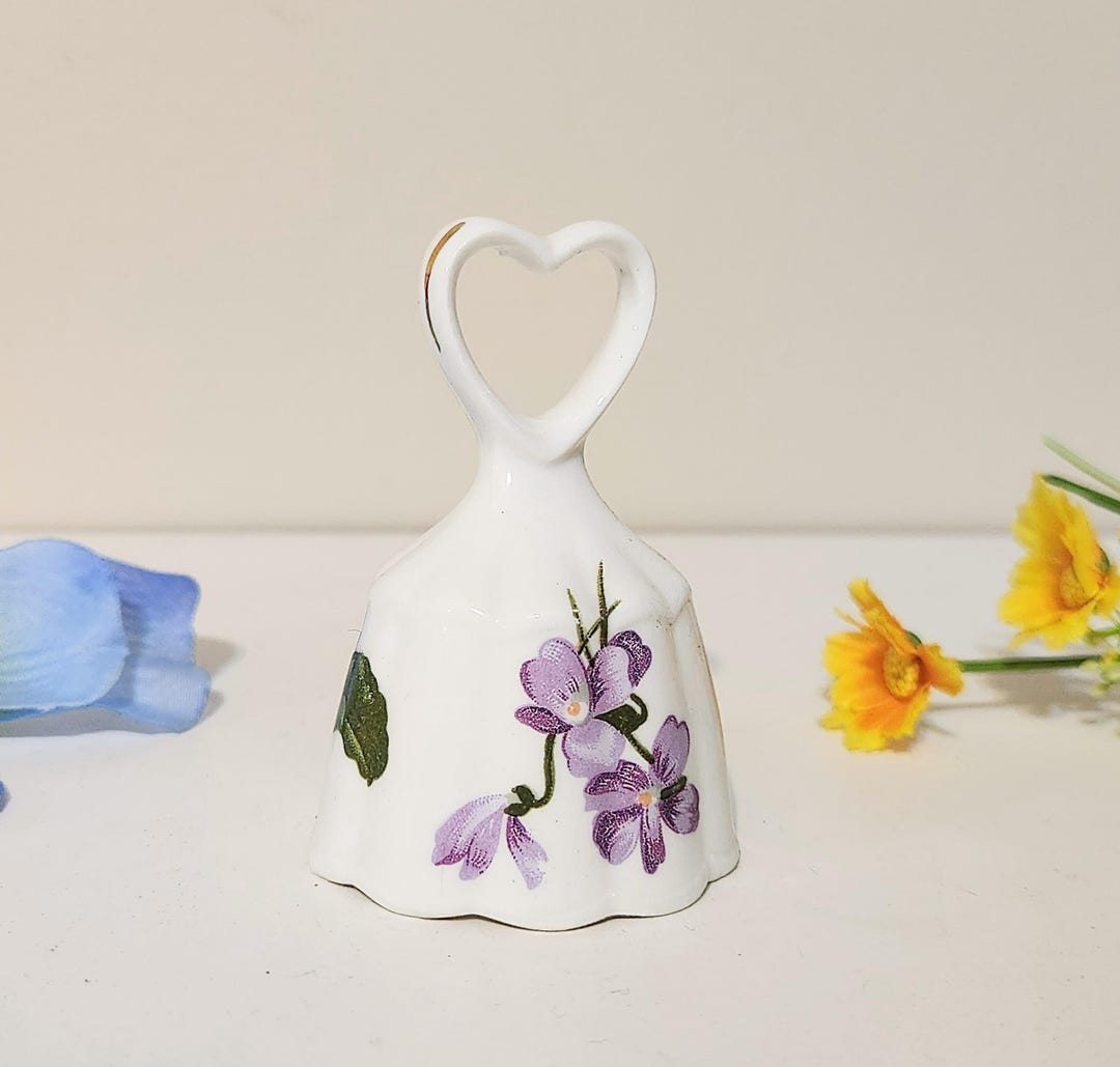Vintage Floral Fine Bone China Bell 3" Tall-gold-plated Heart-shaped ...