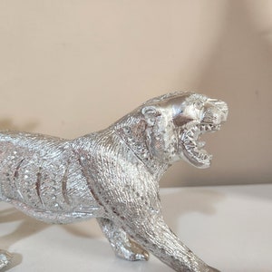 Vintage Silver Chrome Metal Tiger Statue 8.5" RARE Home Living Room ...
