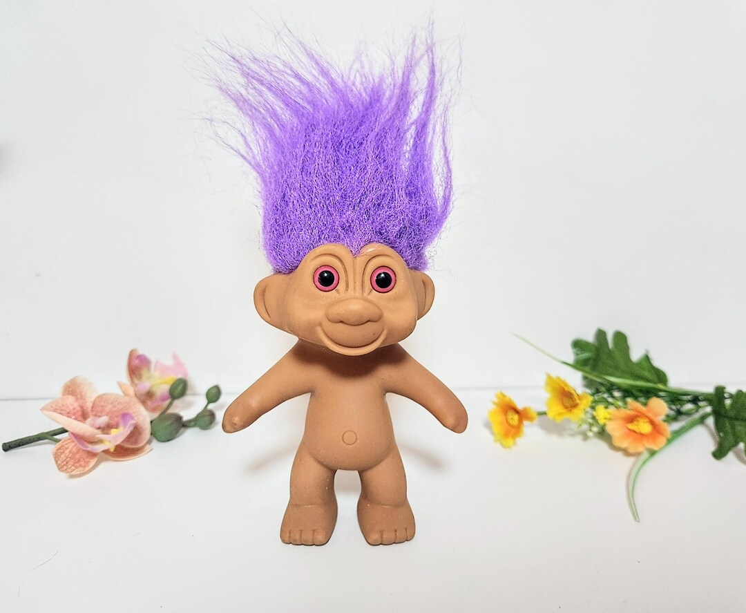 Vintage 1991 TNT Smiling Troll Doll Figure 5"- Purple Hair-pink Eyes ...