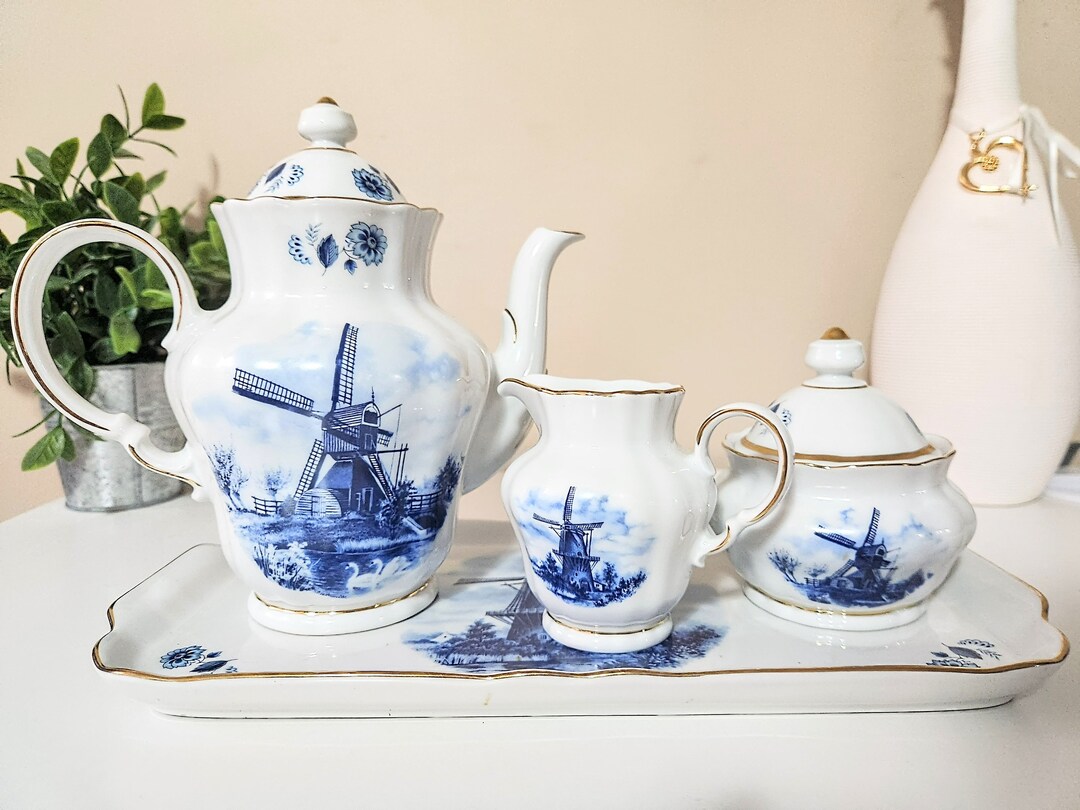 Vintage Blue Delft Tea Coffee Set / Cream Sugar Tray Coffee Tea Pot - Etsy