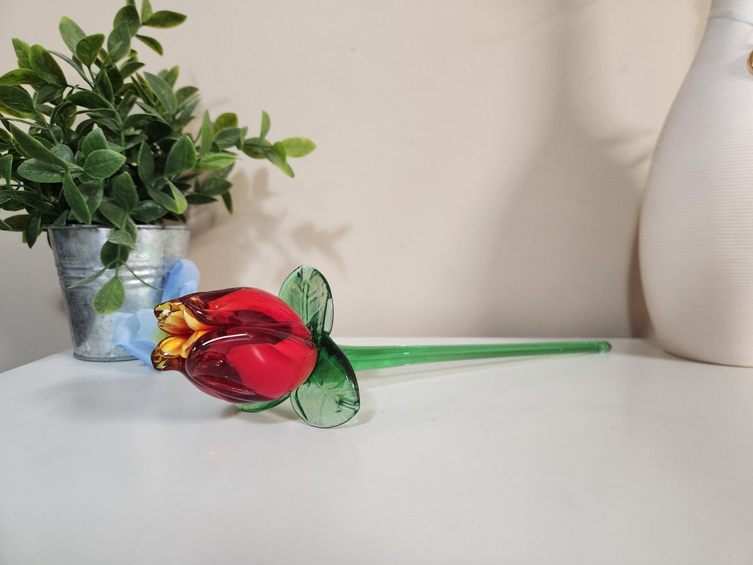 Beautiful Long Stem Red Glass Rose Flower - Etsy