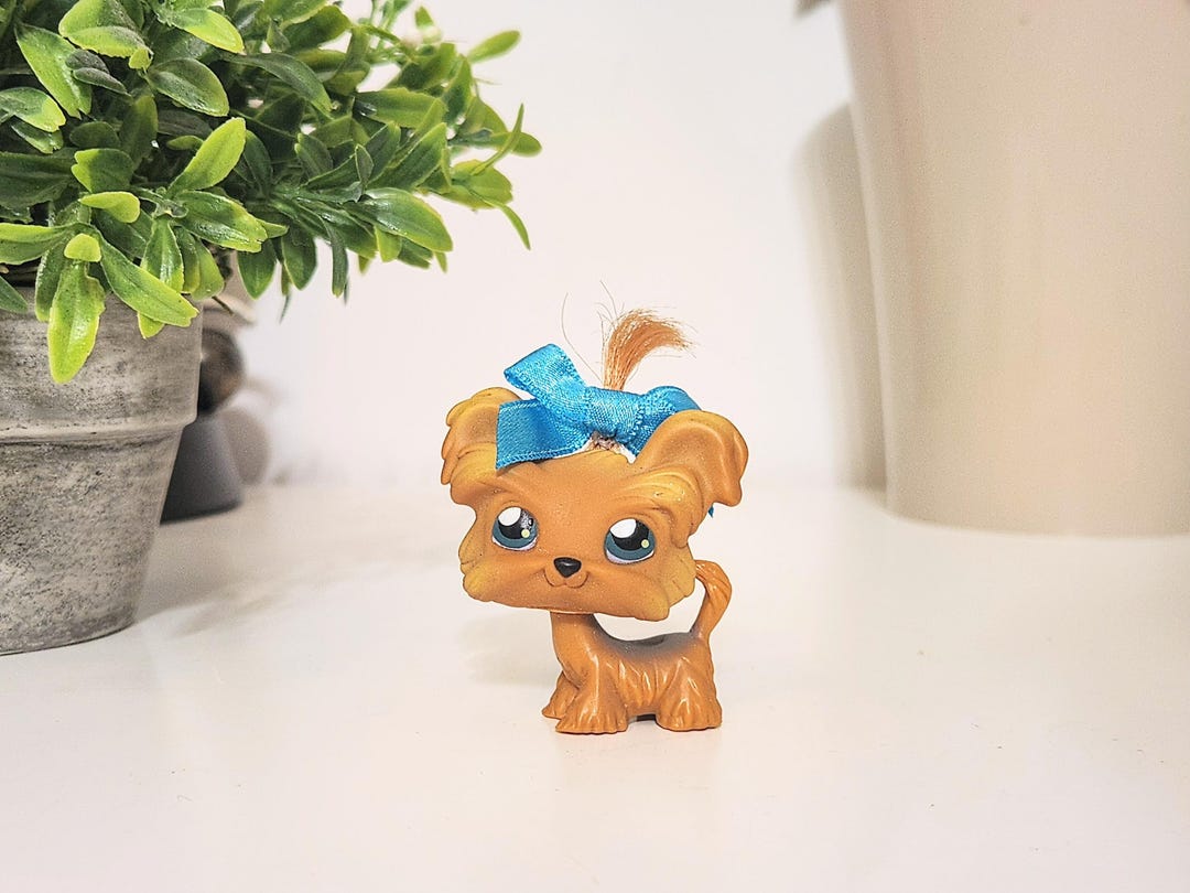 LPS #6 Yorkie Dog Brown Yorkshire Terrier Blue Eyes W/ Hair Bow ...