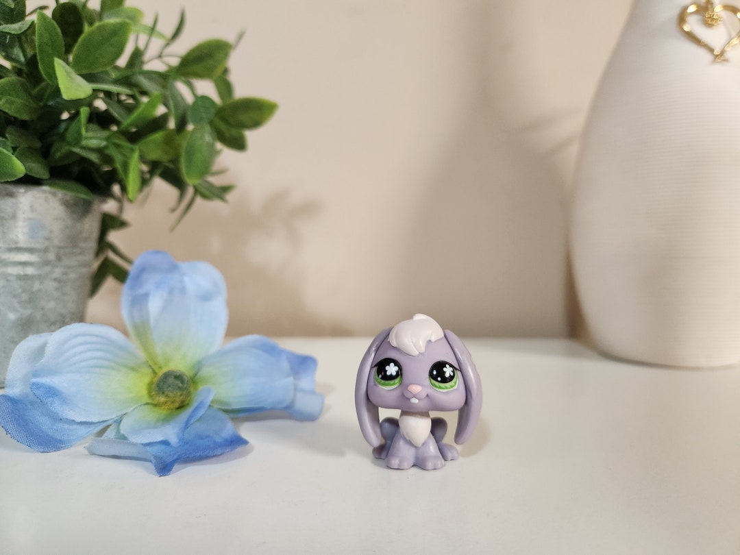Littlest Pet Shop 648 Bunny Rabbit Purple Lop Ear Green Flower Eyes LPS ...