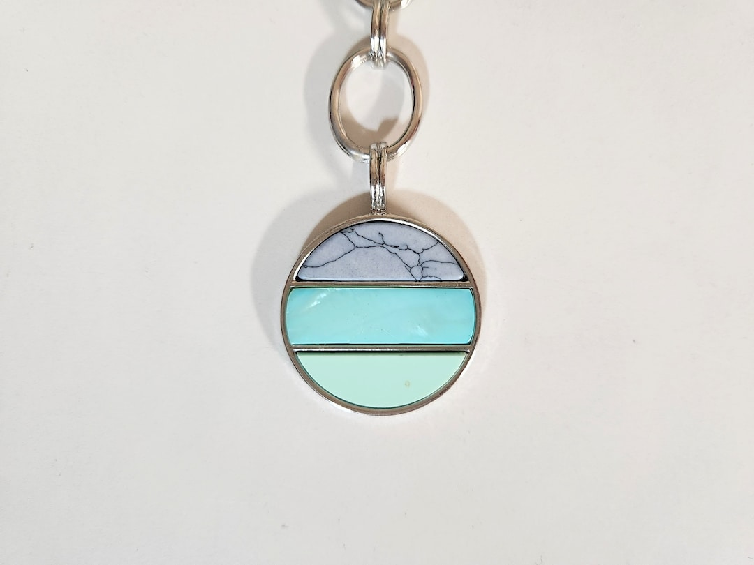 Vintage Turquoise Blue Stone Inlay Silver Tone Pendant Necklace - Etsy