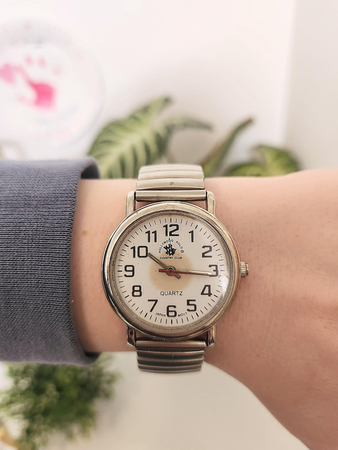 Men's Hollywood Polo Country Club Watch Silver-tone Adjustable Elastic ...