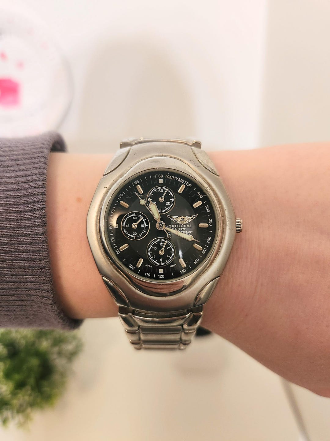 Maxell Time Men's Stylish Chronograph Watch Silver & Black-vintage Gent ...