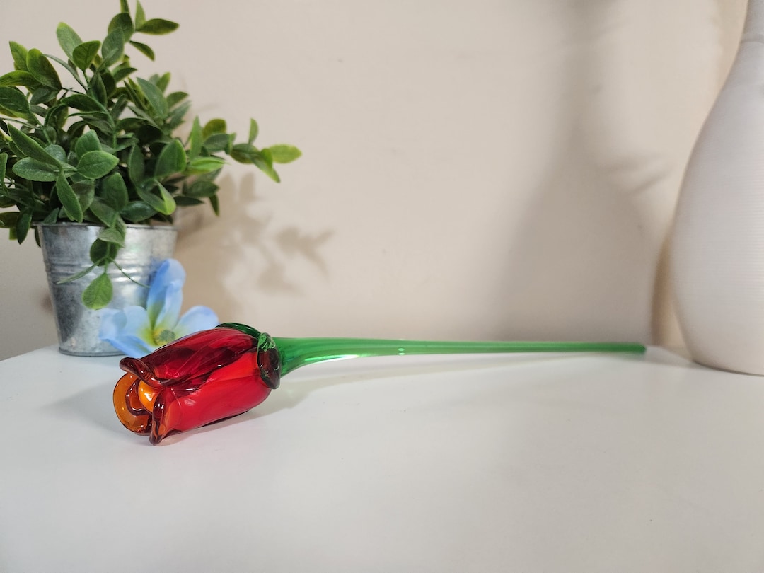 Beautiful Long Stem Red Glass Rose Flower - Etsy