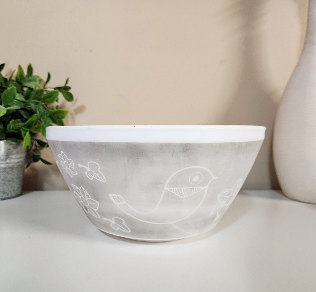 Vintage Charm Inspired by Pyrex Black and White Birds and Flowers 8 1/2 ...