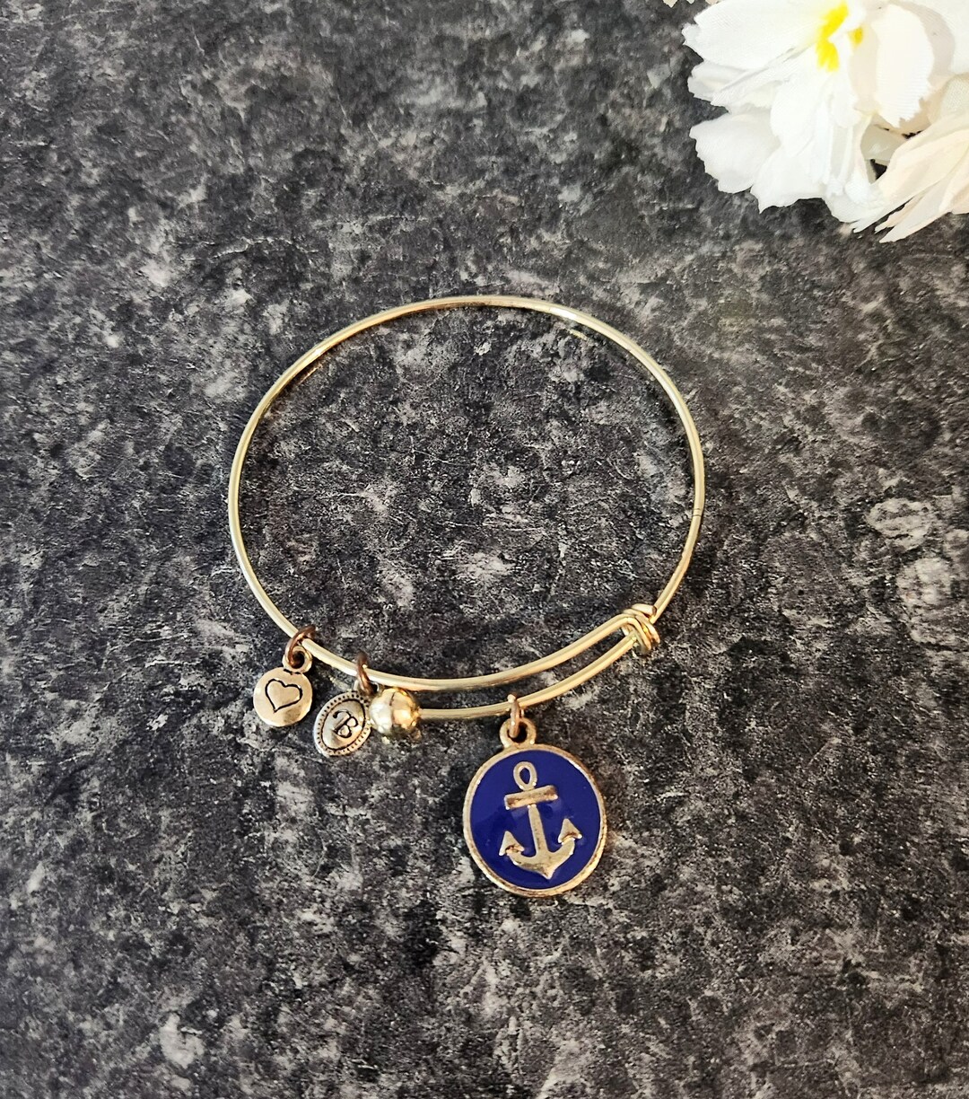 BELLA PERLINA Gold Charm Bracelet Nautical Bangle Anchor - Etsy
