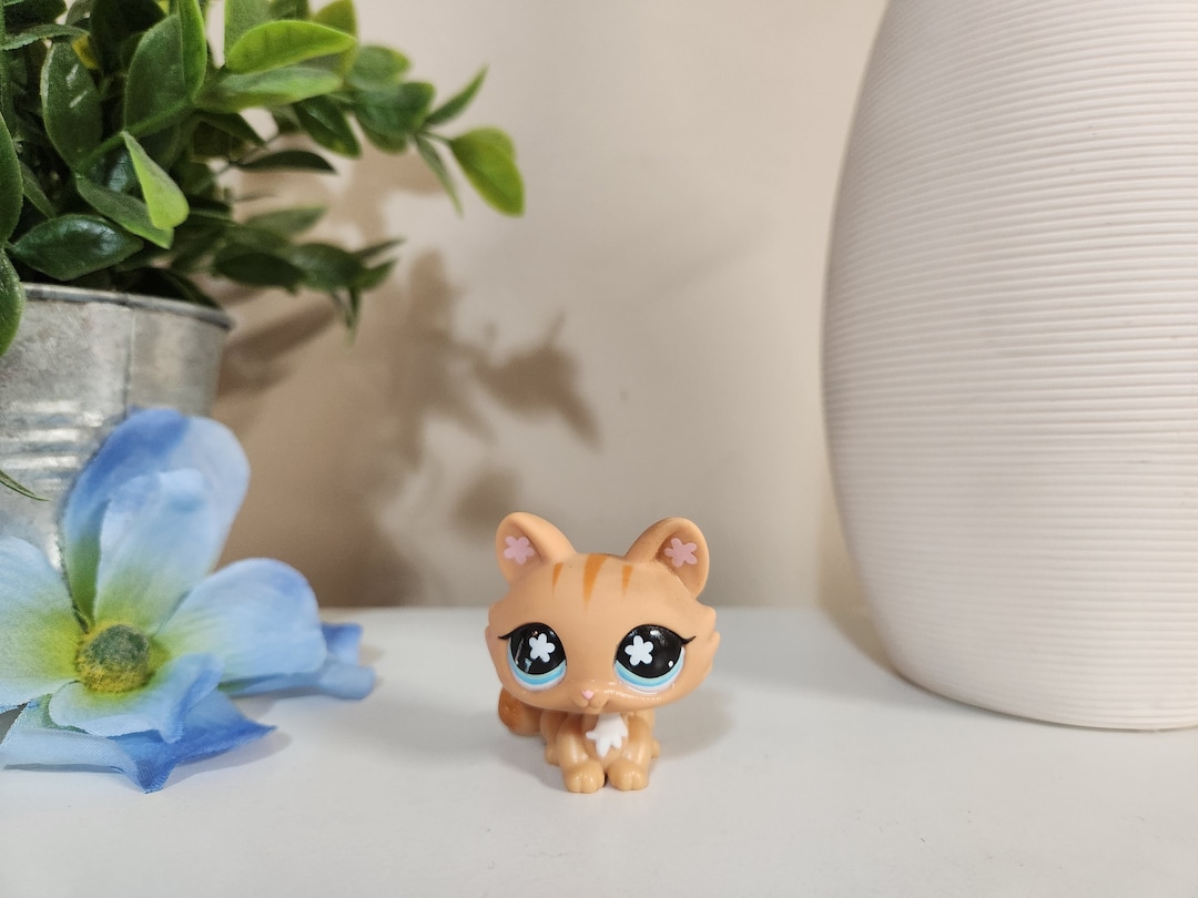 Littlest Pet Shop LPS Orange Stripes Cat Kitten Blue Flower Eyes #649 ...