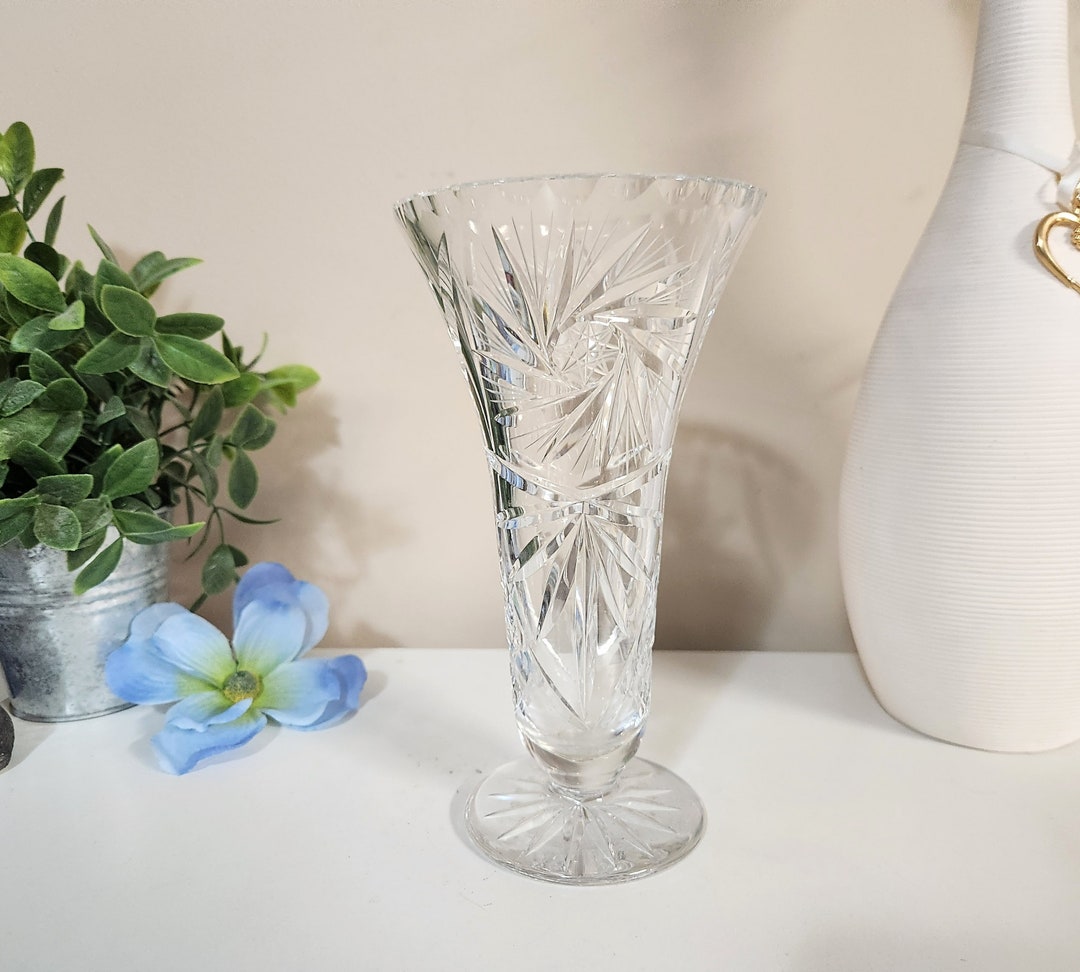 Vintage Pinwheel Crystal Footed Flower Vase With Flared Edge 8" | Rare ...