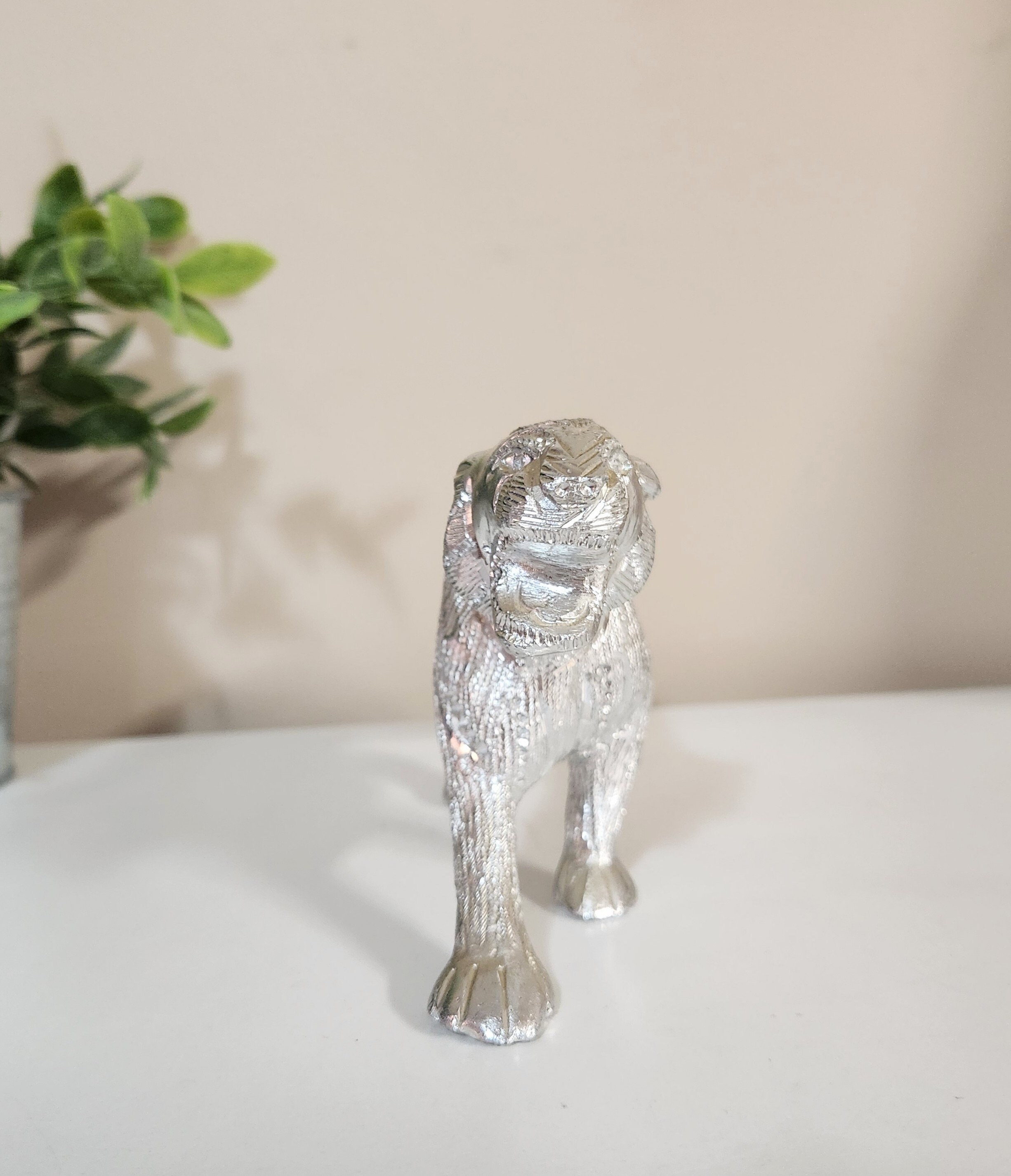 Vintage Silver Chrome Metal Tiger Statue 8.5" RARE Home Living Room ...
