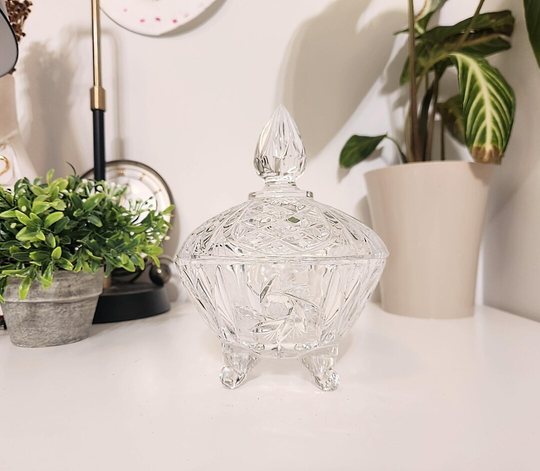 Bohemian Pinwheel Crystal Candy Bowl-vintage Heavy Covered Footed ...