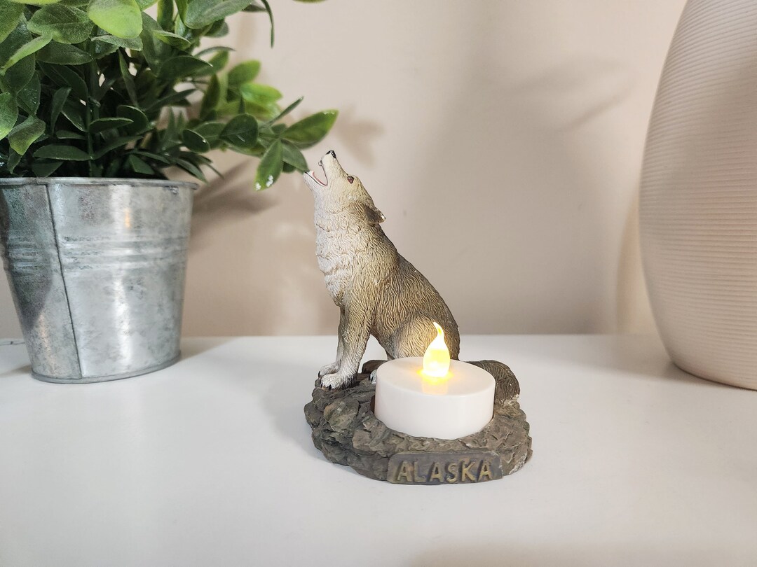 Vintage Alaska Wolf Candleholder Figurine - Howling - Wolves Decor ...