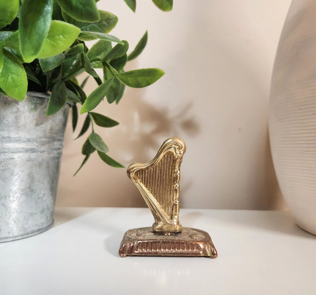 Vintage Brass Mini Harp Musical Instrument - Miniature Brass Figurine ...