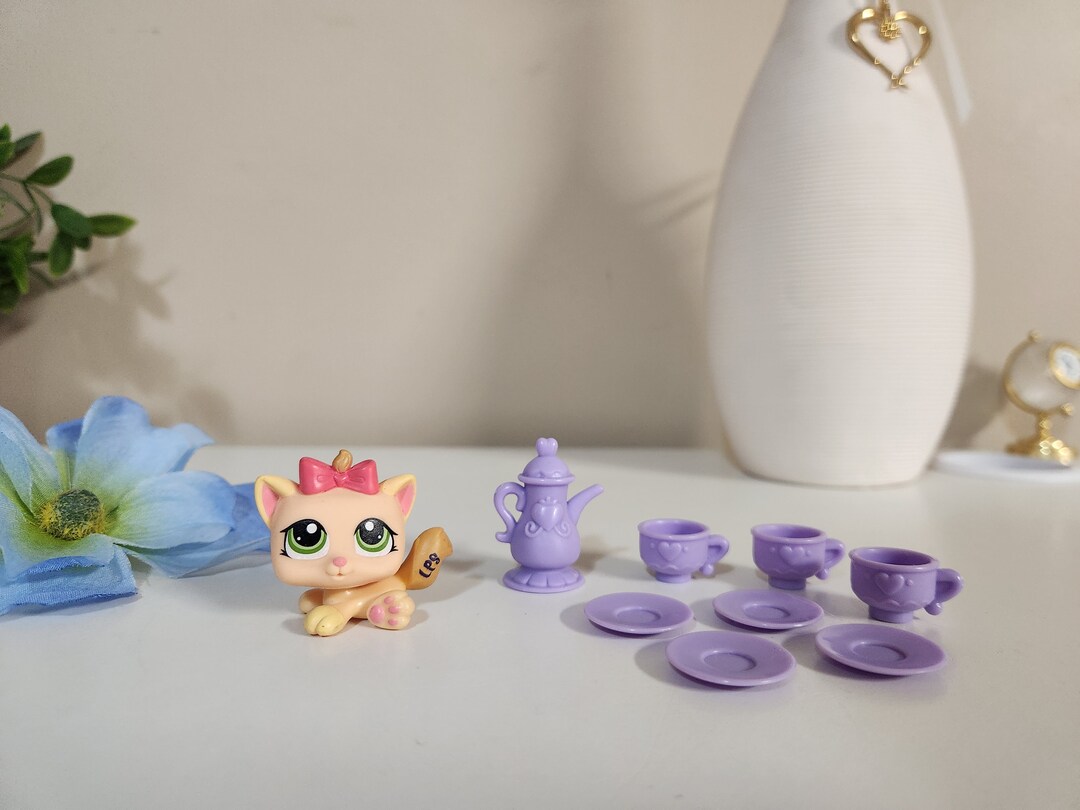 LPS Kitten Cat 1336 With Purple Tea Set Teapot / Coffee Pot With ...