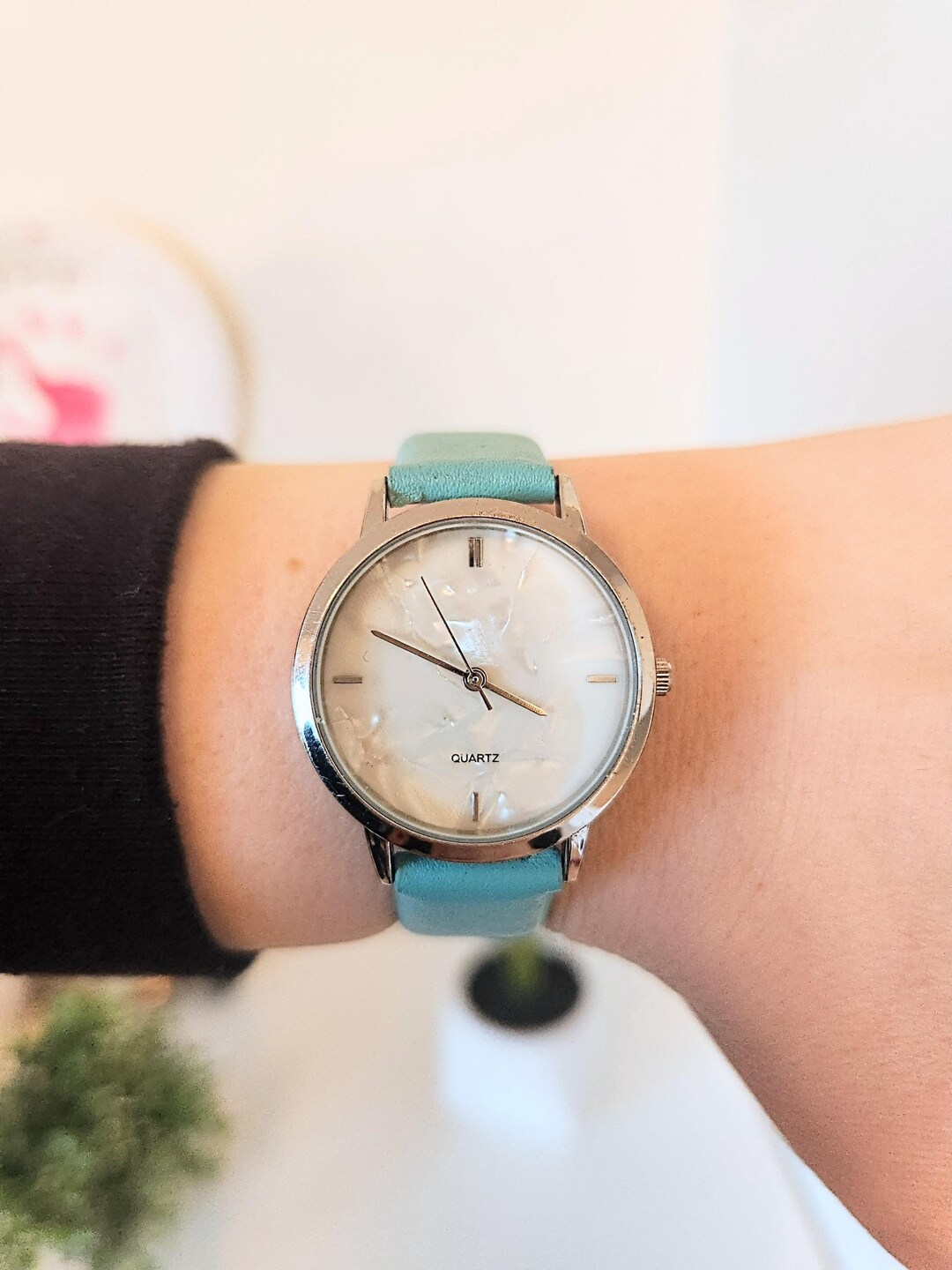 Beautiful Turquoise Blue Pearl Dial Ladies Bracelet Watch-mother of ...