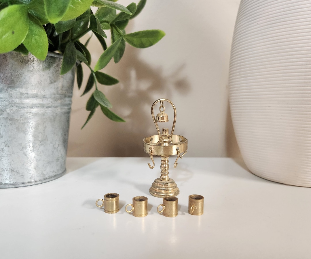 Vintage Mini Brass Mug Set of 4 With Mug Tree / Rack - Miniature Brass ...