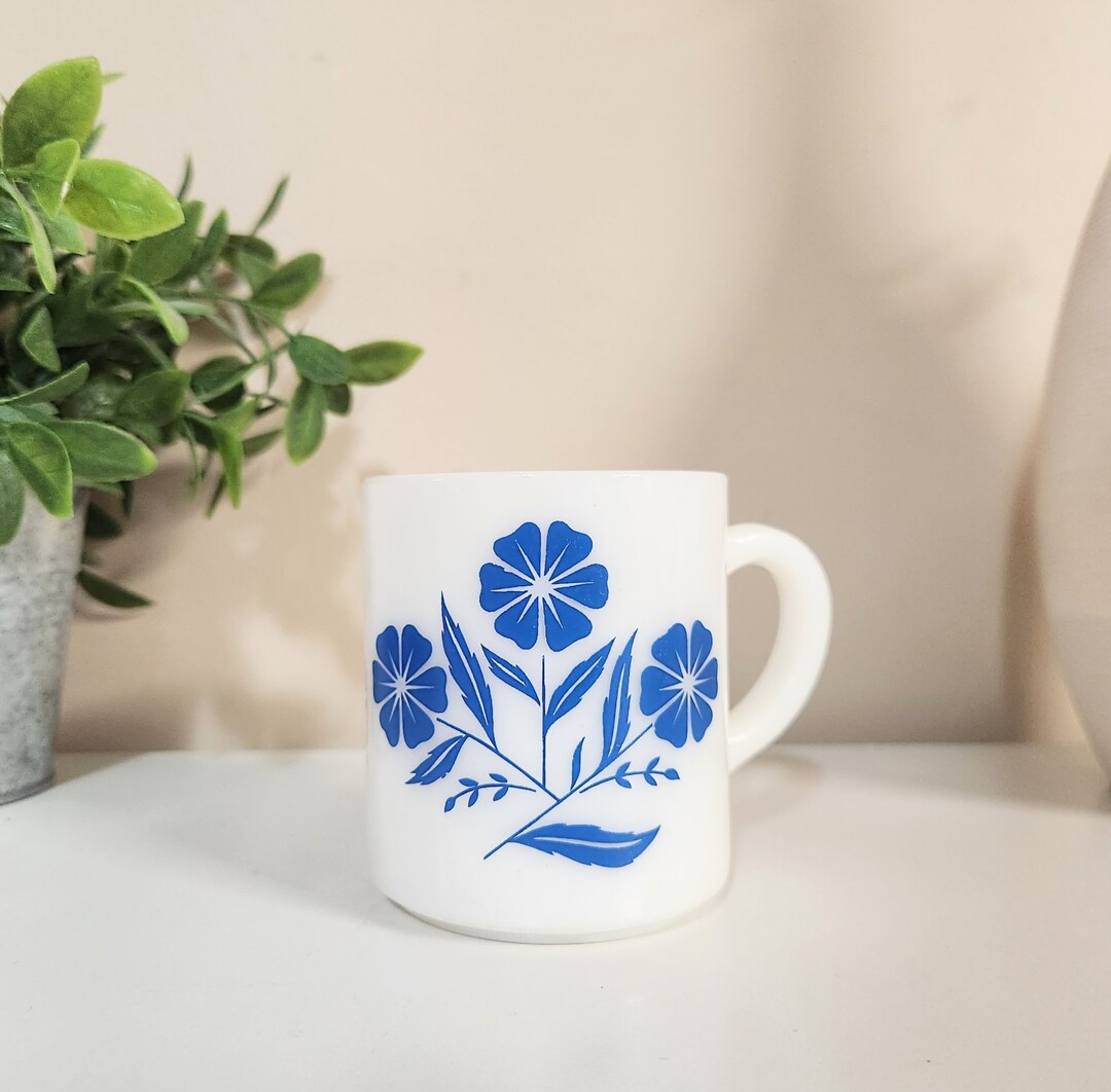 Vintage Hazel Atlas Blue Cornflower Milk Glass Mug - Etsy