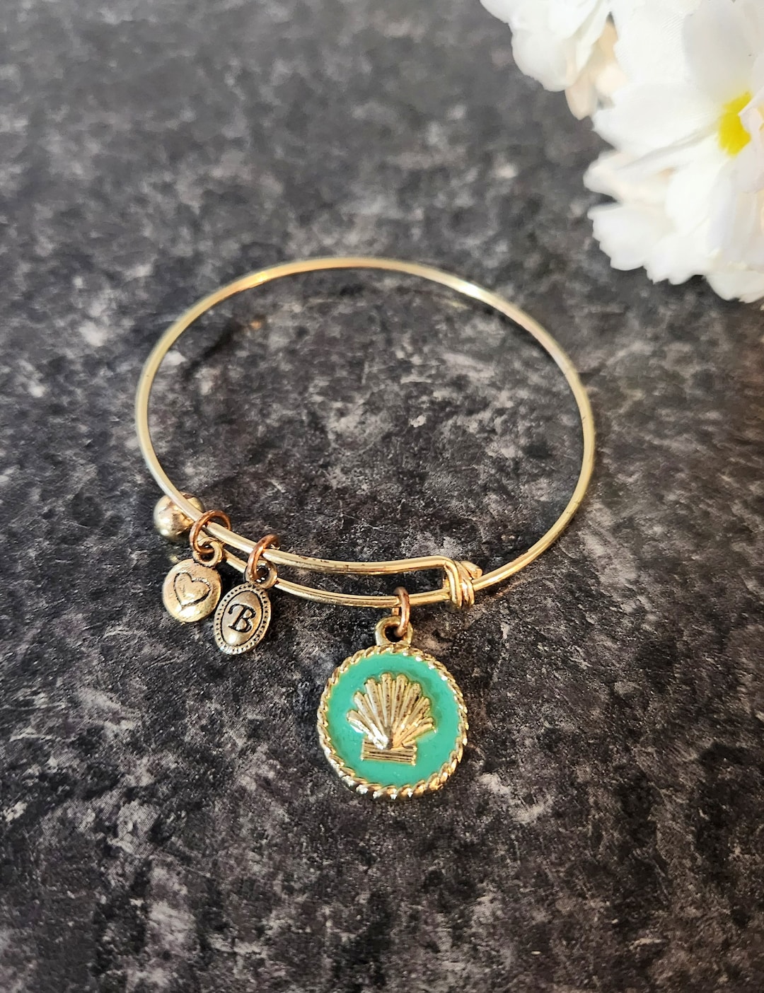 BELLA PERLINA Gold Charm Bracelet Nautical Bangle Sea Shell - Etsy