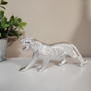 Vintage Silver Chrome Metal Tiger Statue 8.5" RARE Home Living Room ...
