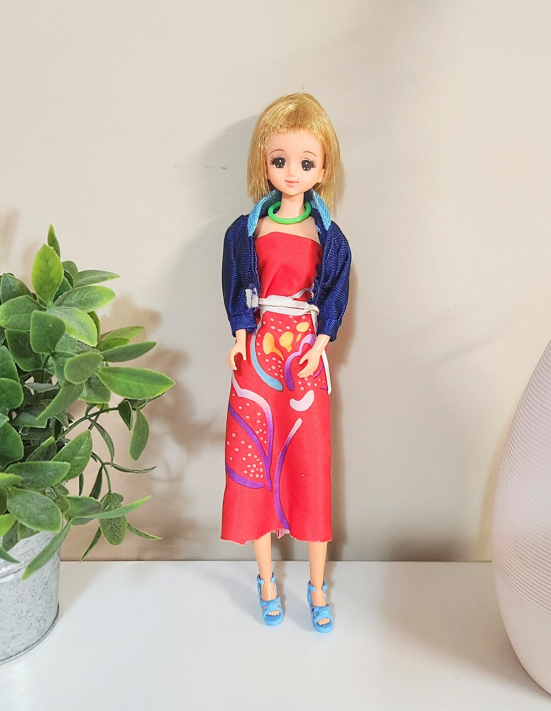1981 Takara Japan Jenny Doll Blonde Hair Red Dress Blue Jacket and High ...